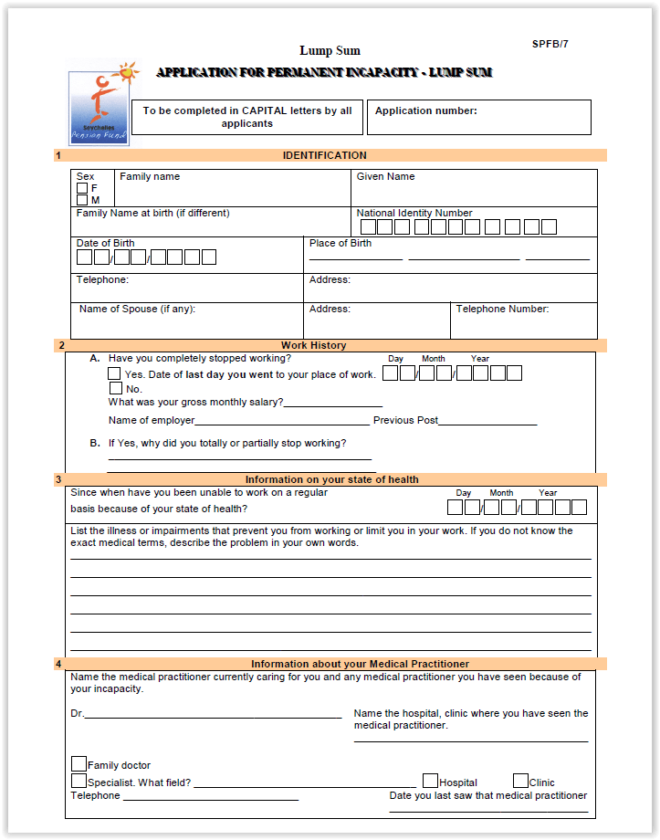 Incapacity Lump Sum Application Form – Seychelles Pension Fund